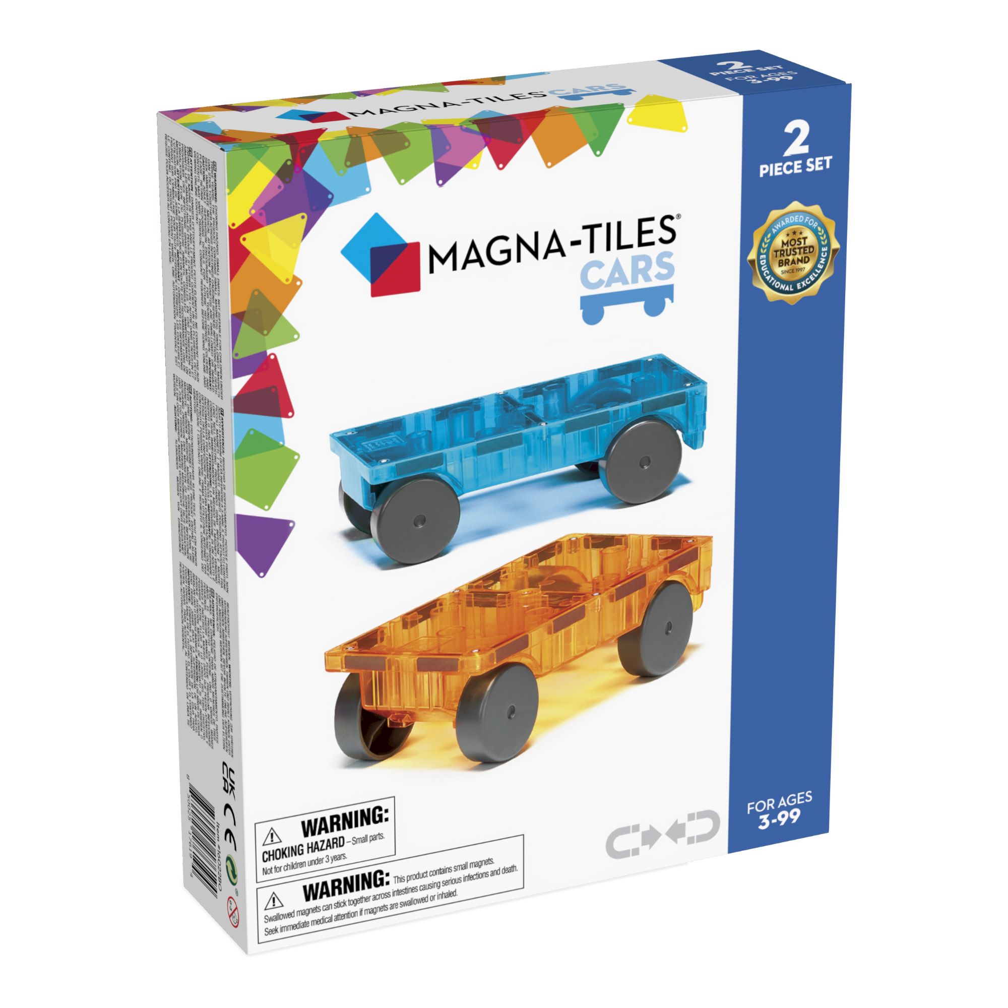 Magna Tiles 2 Cars - Plavi i narančasti auto od magnetnih kockica